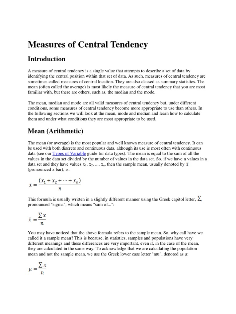 Understanding Measures of Central Tendency | PDF | Mean | Mode (Statistics)