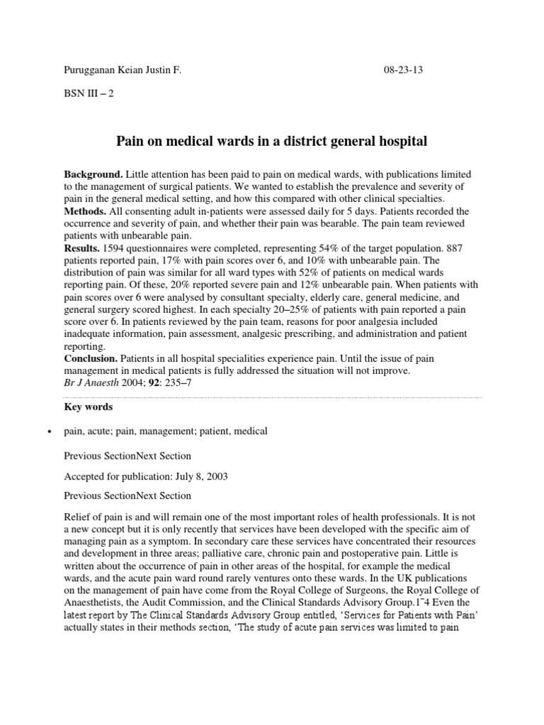 Journal About Medical Ward | PDF | Pain Management | Pain