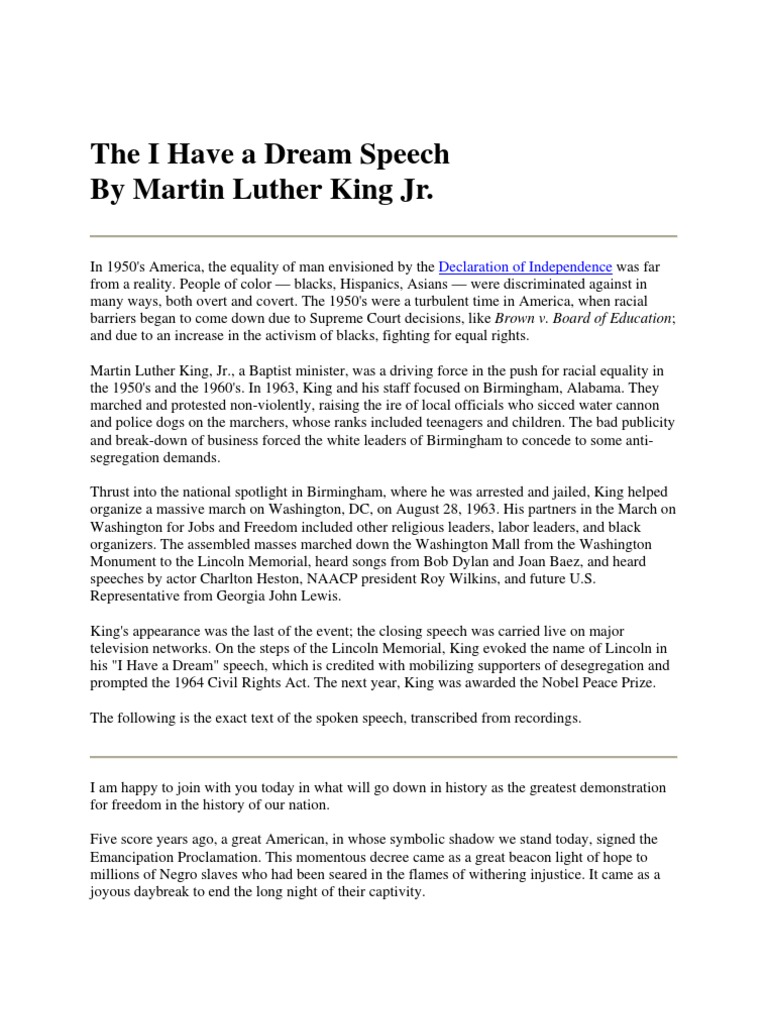 The I Have A Dream Speech | PDF | Social Science