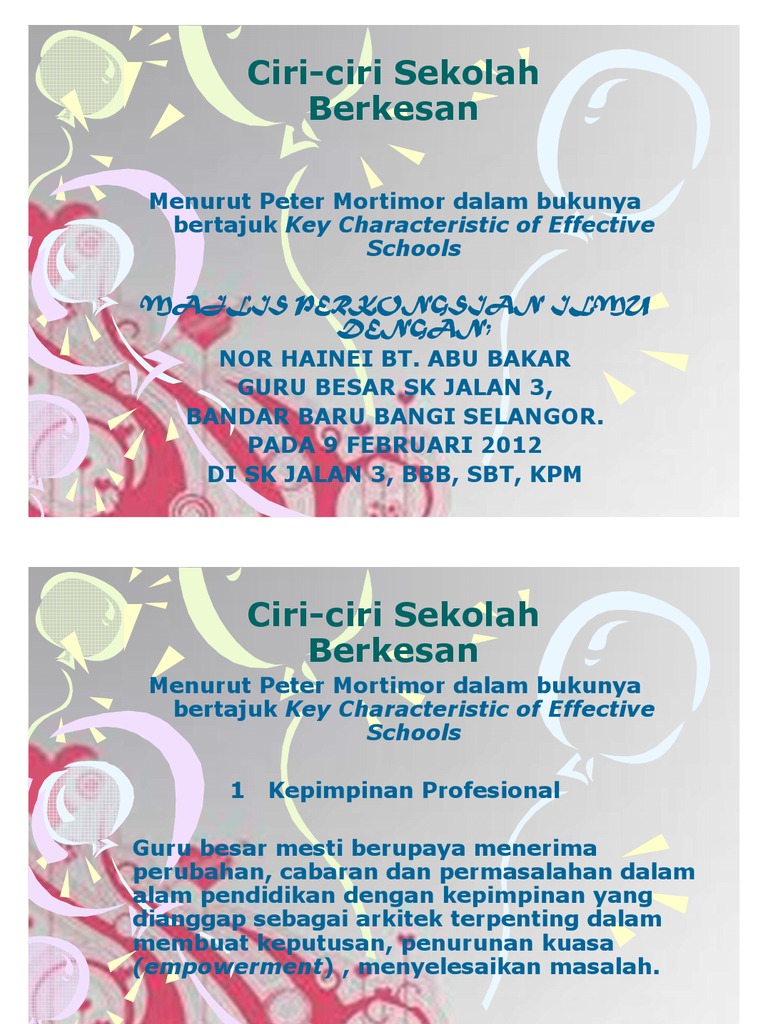 Ciri-Ciri Sekolah Berkesan | PDF
