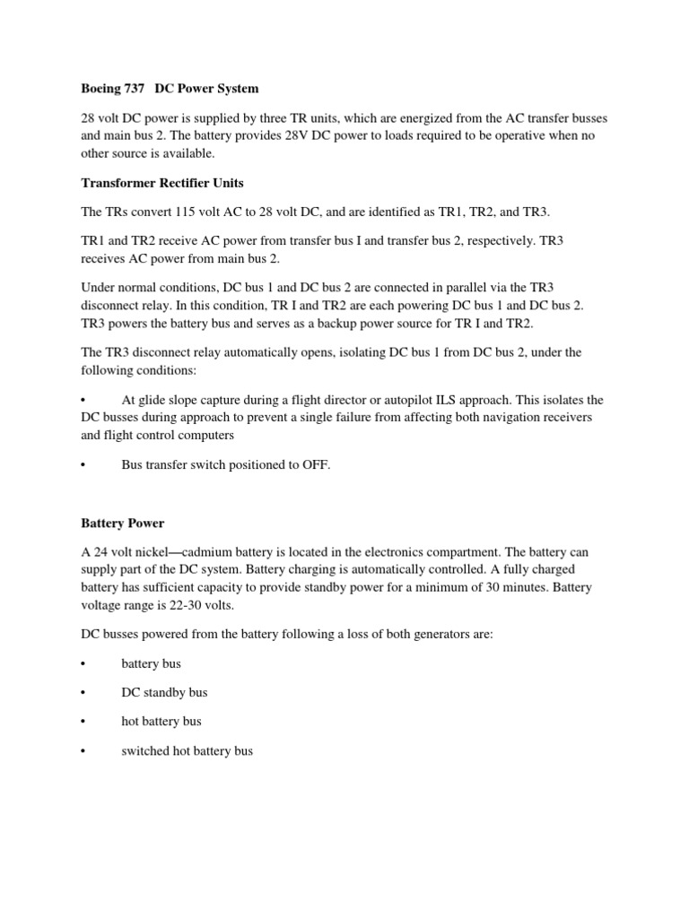 Boeing 737 DC Power System Overview | PDF | Direct Current | Battery ...