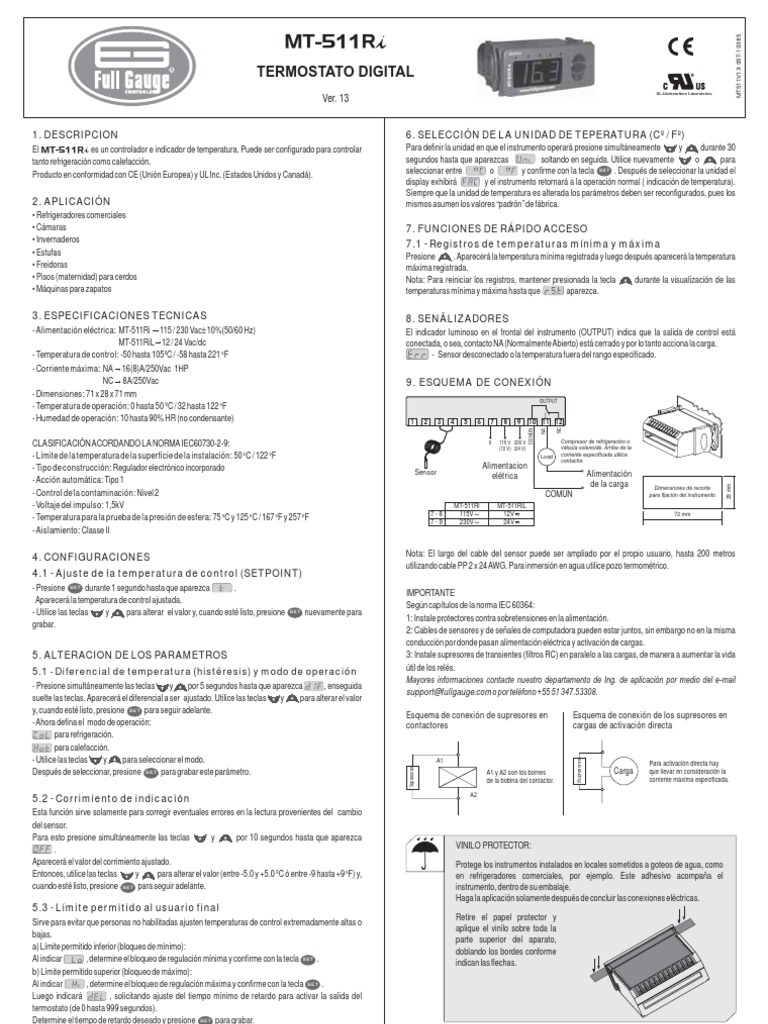 MT-511 - Termostato Digital | PDF | Sensor | Caldera