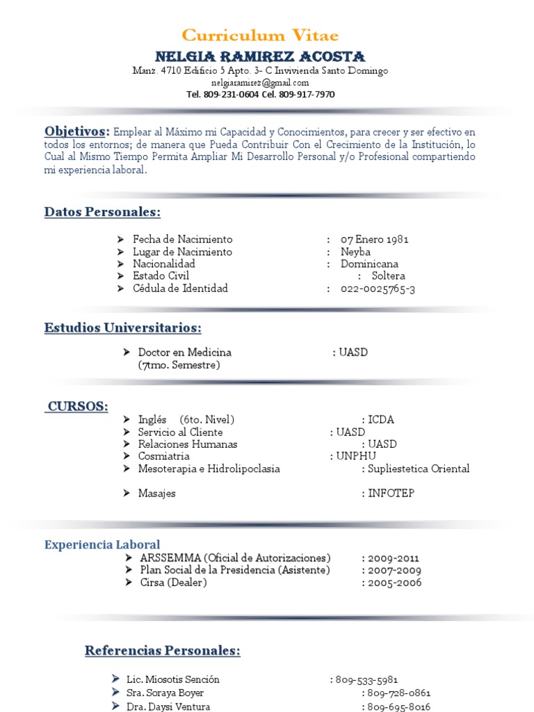 Curriculum Vitae de Nelgia Ramírez | PDF | Crecimiento personal y ...