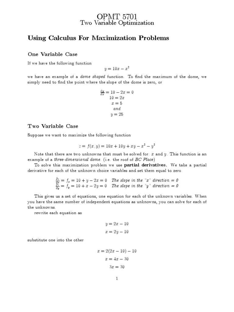 9 Two Variable Optimization | Equations | Mathematical Analysis