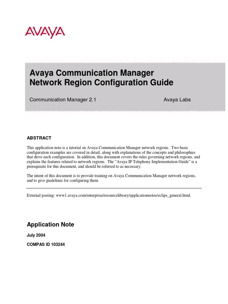 Avaya Communication Manager Network Region Configuration Guide | PDF ...