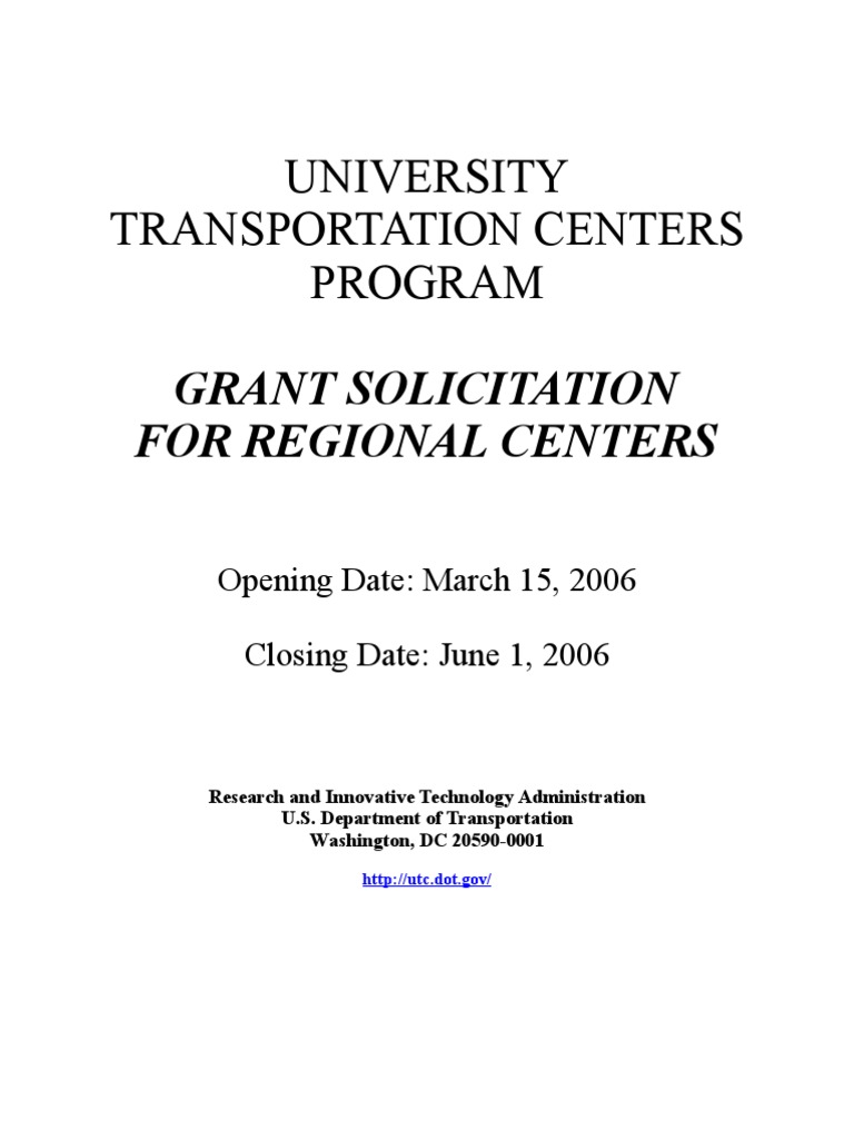 University Transportation Centers Program: Grant Solicitation For ...