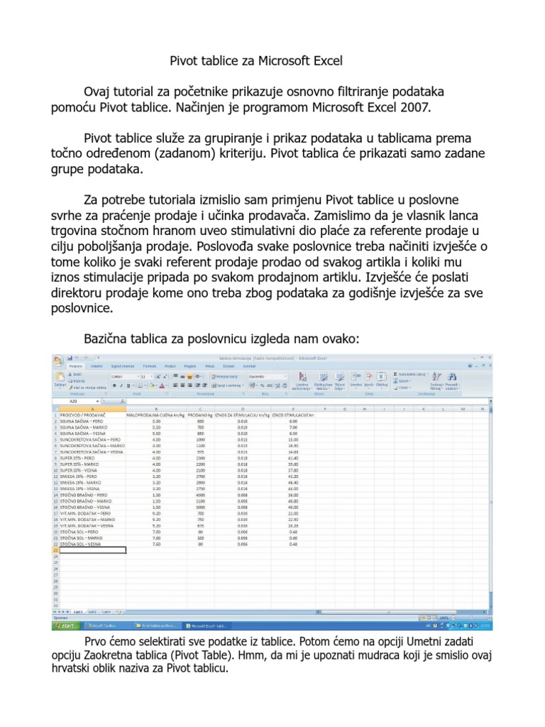 Pivot Tablice Za Microsoft Excel | PDF