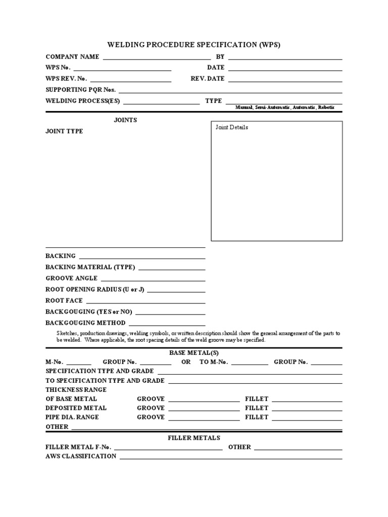 Blank Welding Procedure Specification Form Mail In Welder