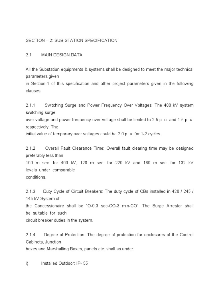 Sub-Station Specification | PDF | Electrical Substation | Transformer
