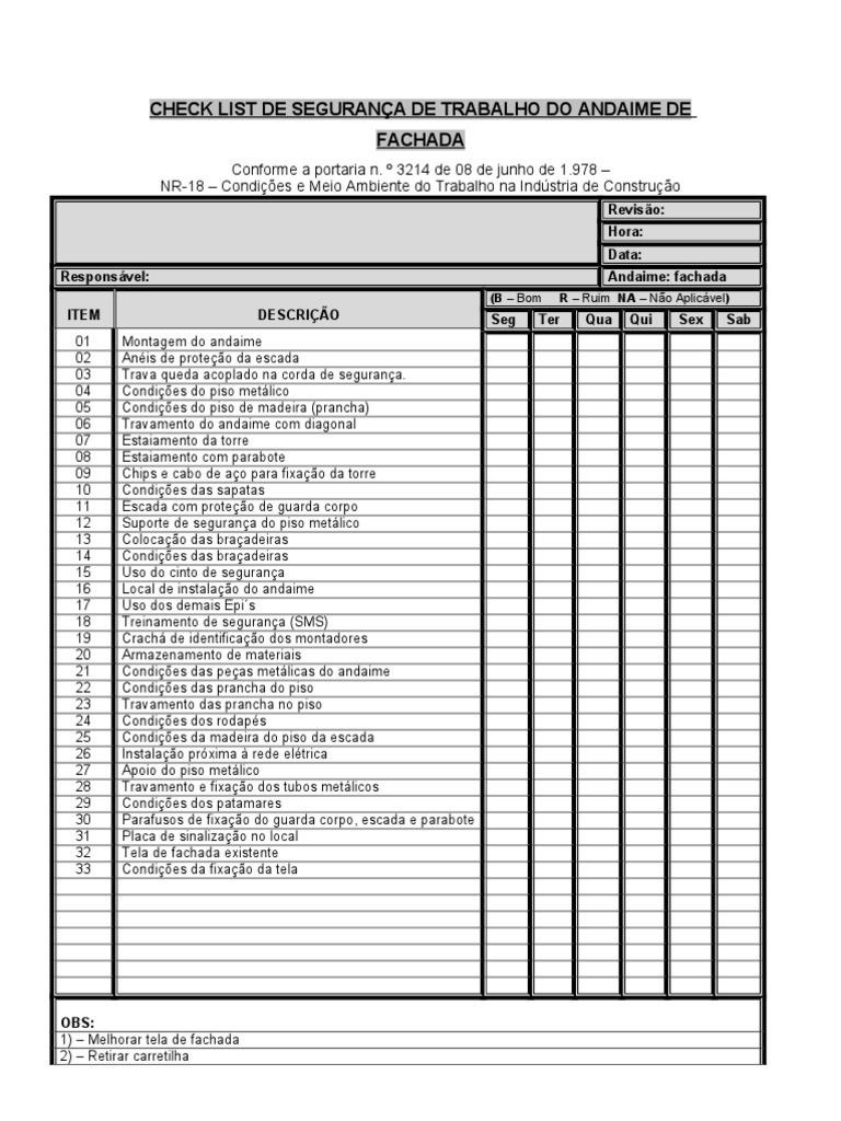Check List - Andaime Fachada | PDF