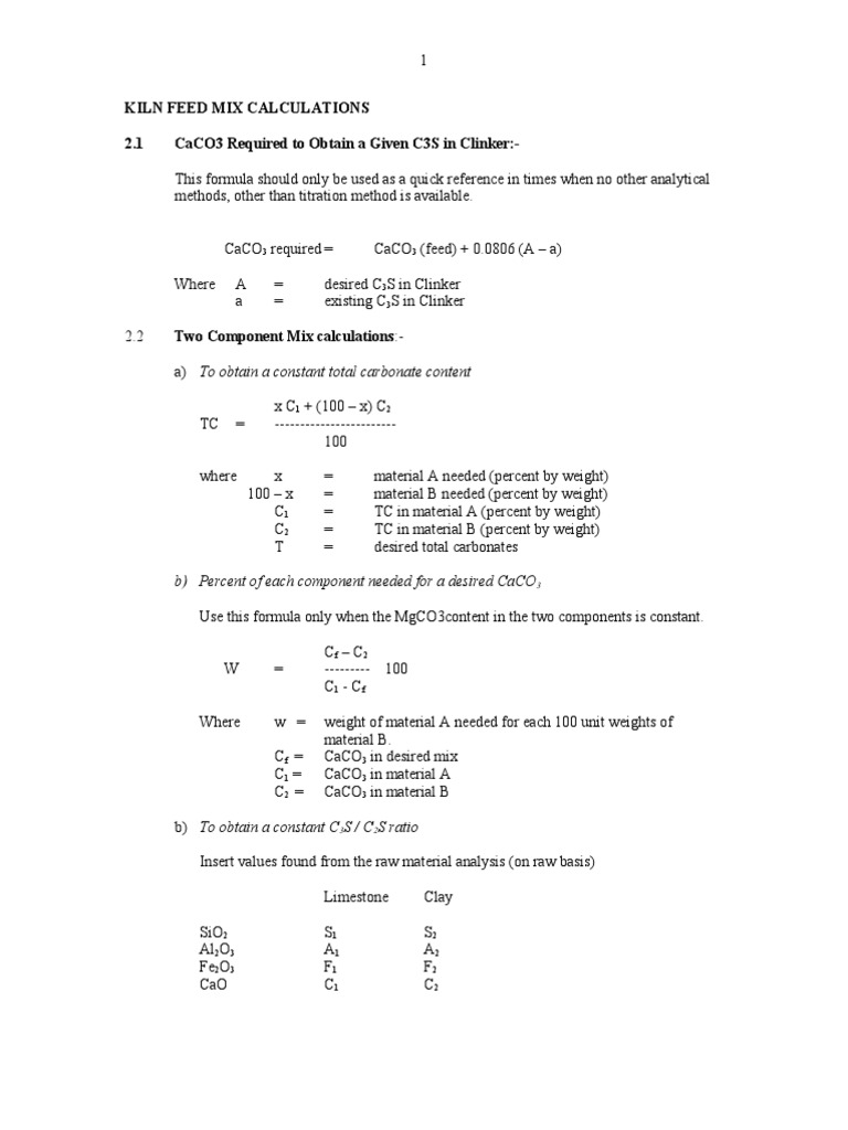 Kiln Feed Mix Calculations | PDF