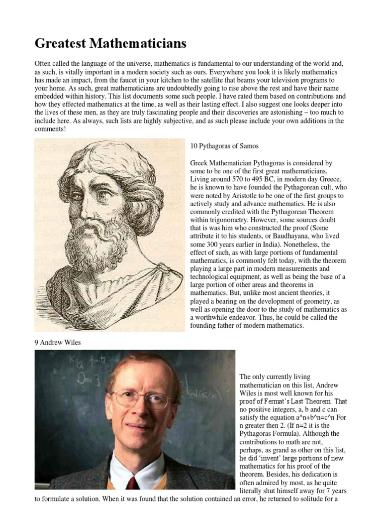 World Famous Mathematician | PDF | Leonhard Euler | Teaching Mathematics