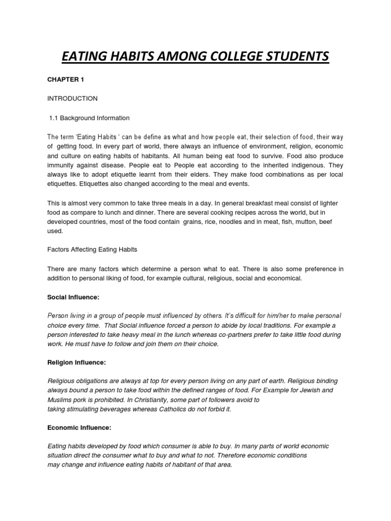Eating Habits Among College Students | PDF | Meal | Eating