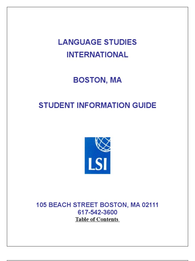 Language Studies International Boston, Ma Student Information Guide ...