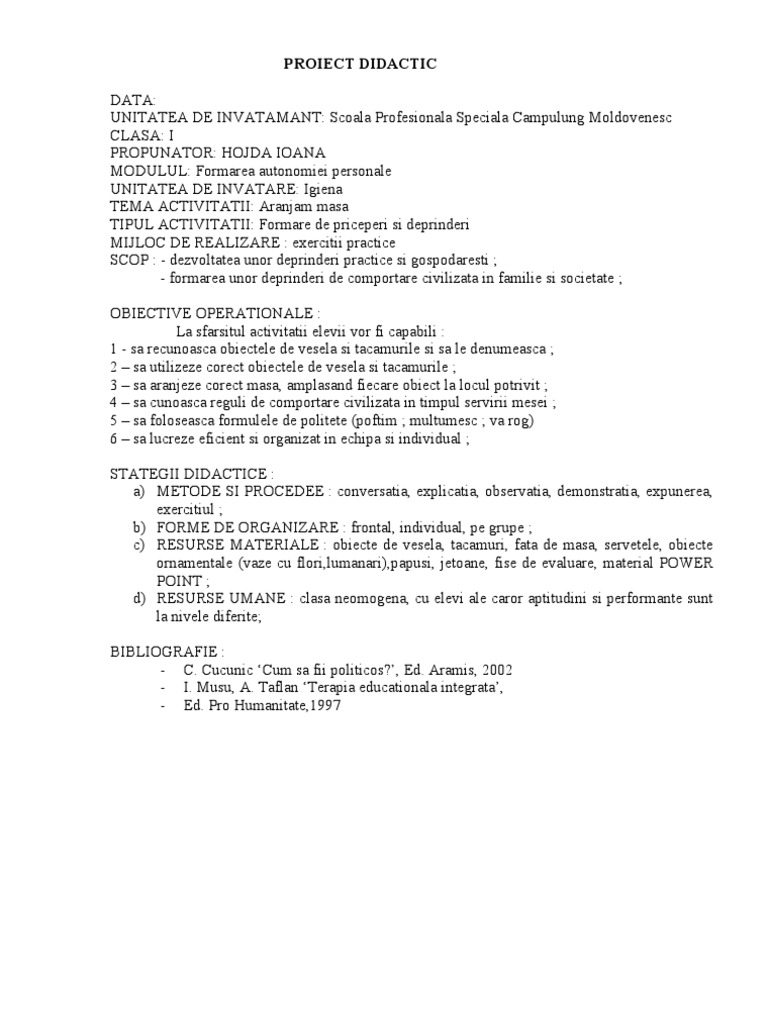Proiect Didactic 2 | PDF