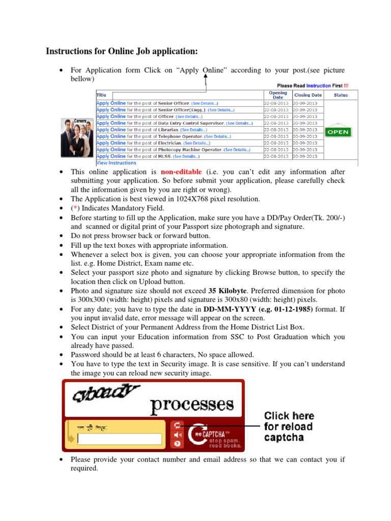 Instructions For Online Job Application:: Non-Editable | PDF ...