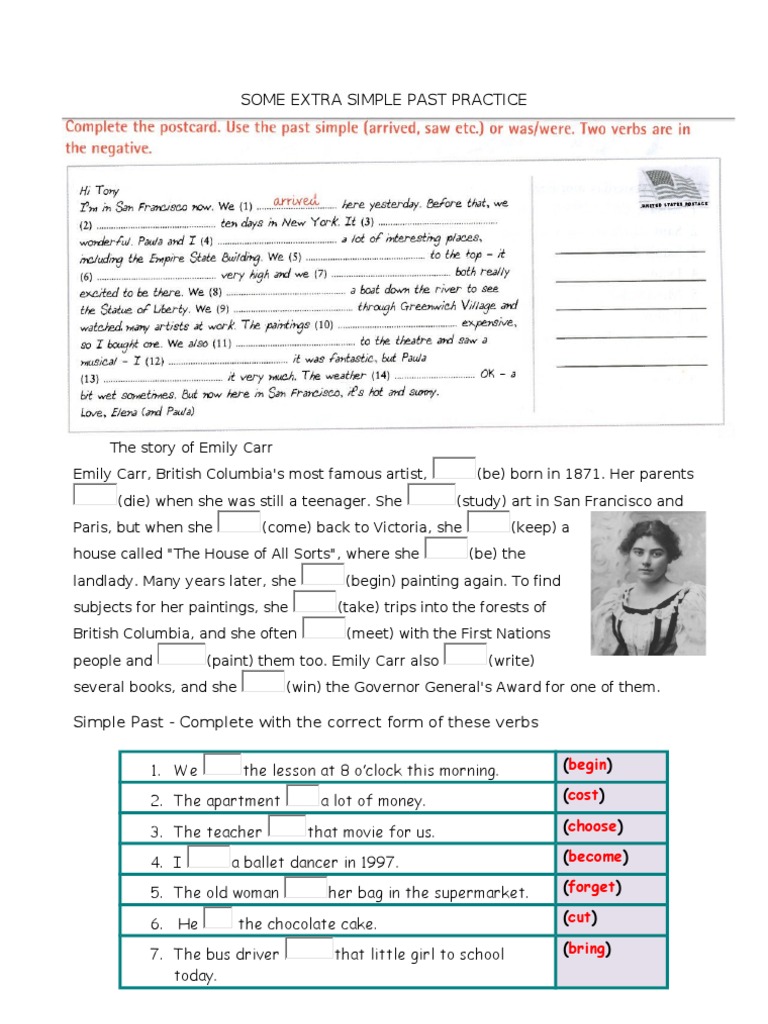 Simple Past Practice with Emily Carr | PDF | Poetry