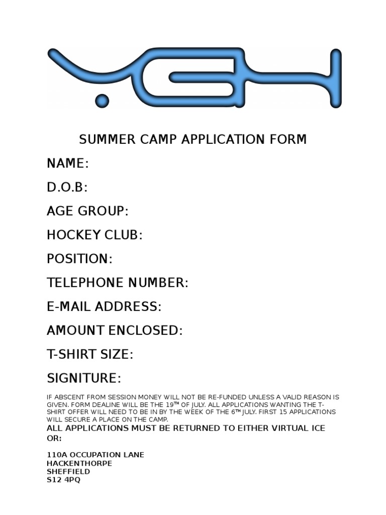 Summer Camp Application Form | PDF