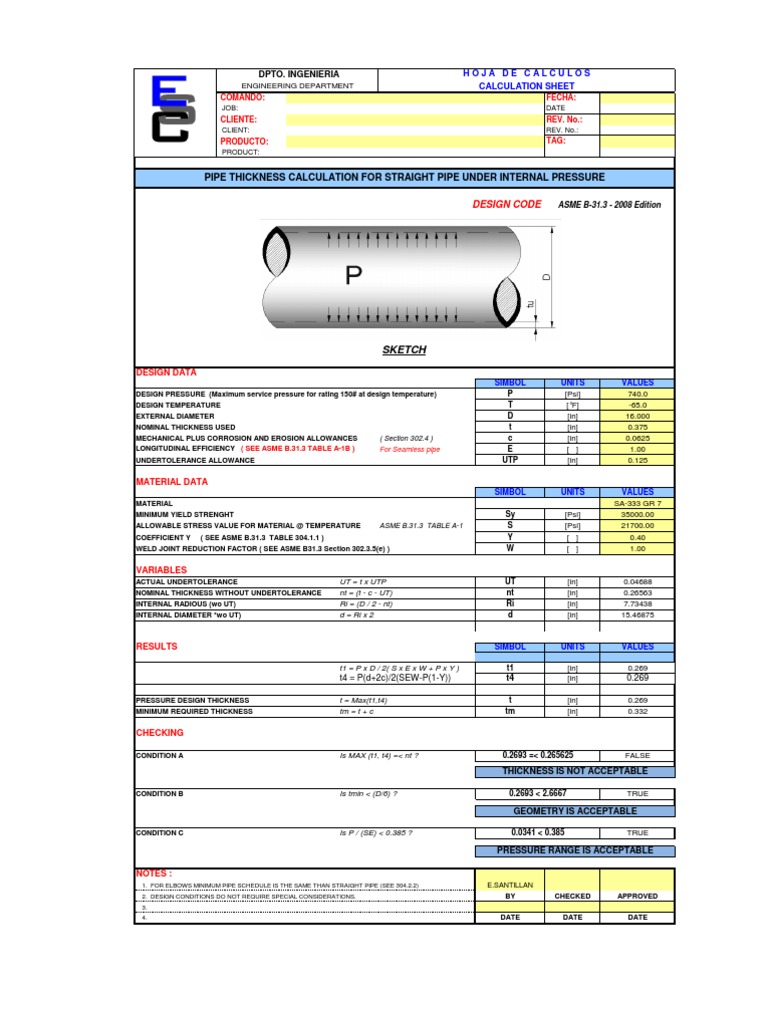 ASME B31.3 Pressure Design Calculation | PDF