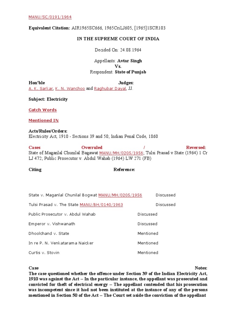 Avtar Singh v. State of Punjab Case Summary | PDF | Politics | Law