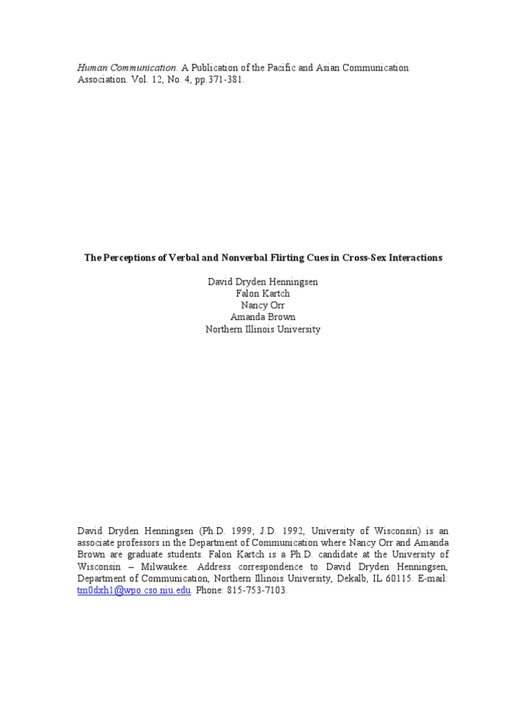 The Perceptions Of Verbal And Nonverbal Flirting Cues In Cross Sex
