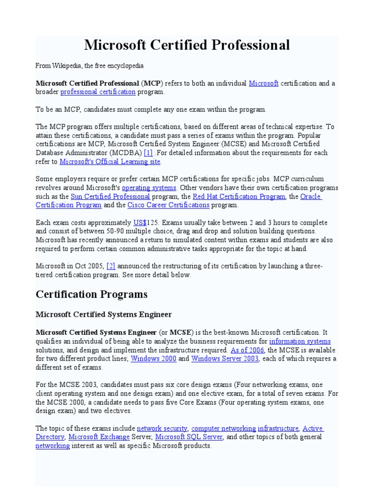 Microsoft Certified Professional Overview | PDF | Professional ...