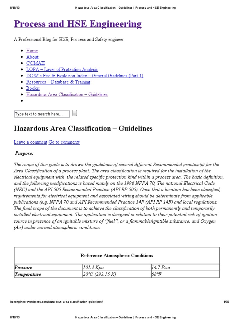 Hazardous Area Classification - Guidelines - Process and HSE ...