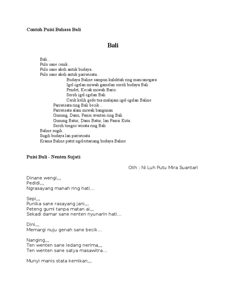 Contoh Puisi Modern Bahasa Bali - Riset