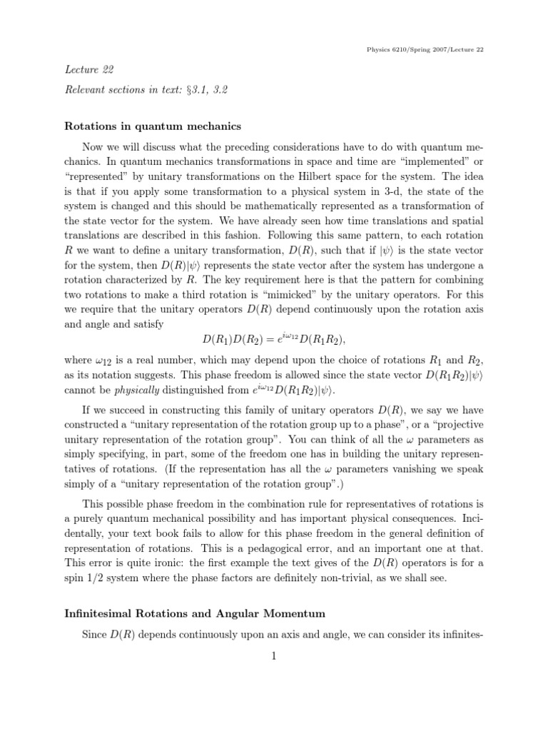 Quantum Mechanics: Rotations and Spin | PDF