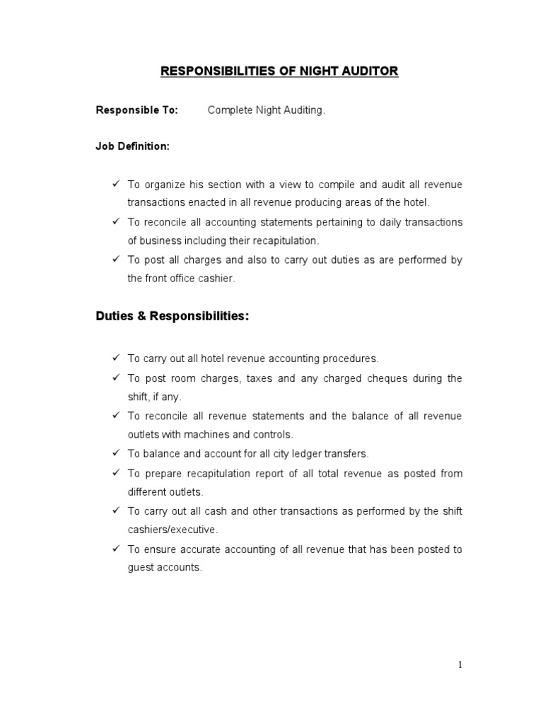 Night Auditor Responsibilities Overview | PDF