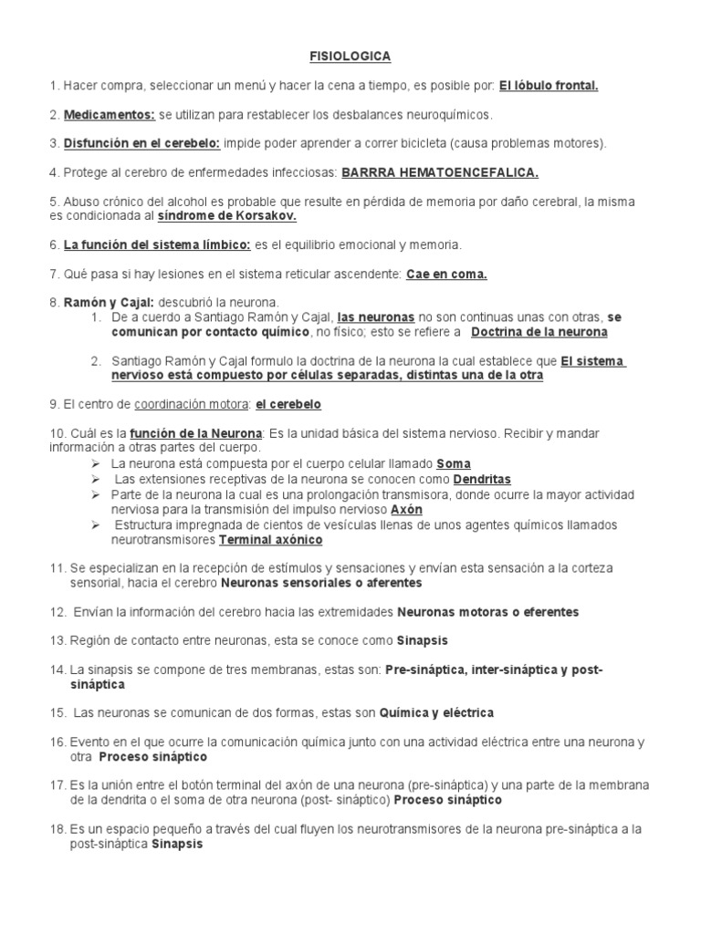 FISIOLOGICA - Preguntas de La Revalida Puerto Rico | Sinapsis | Corteza ...