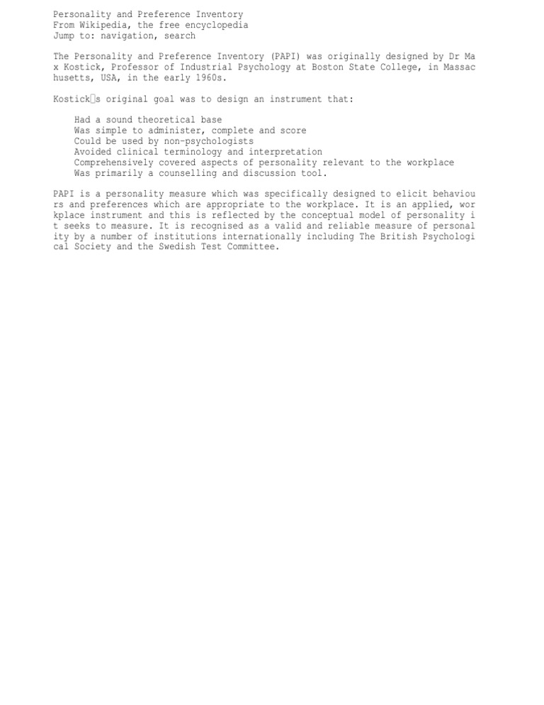 Personality and Preference Inventory | PDF | Science & Mathematics