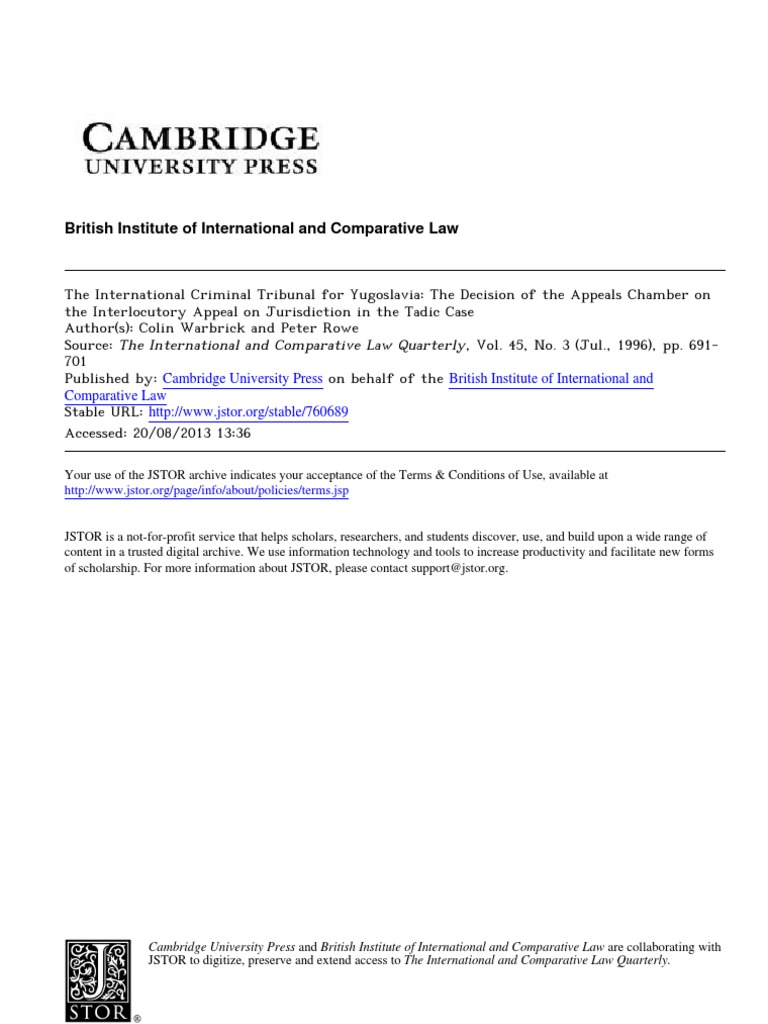 The Appeals Chamber's Decision on Jurisdiction in the Tadic Case: An ...