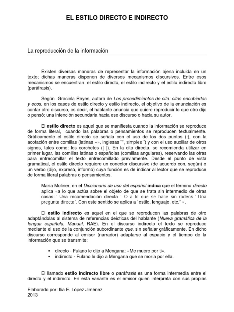 Estilo Directo e Indirecto | PDF | Comillas | Comunicación