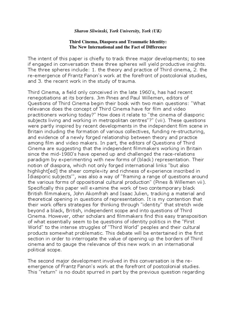 Third Cinema, Trauma and Cinematic Identity | PDF | Frantz Fanon ...