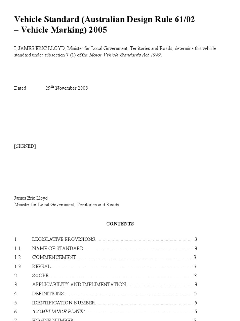 Vehicle Standard (Australian Design Rule 61.02 - Vehicle Marking) 2005 ...