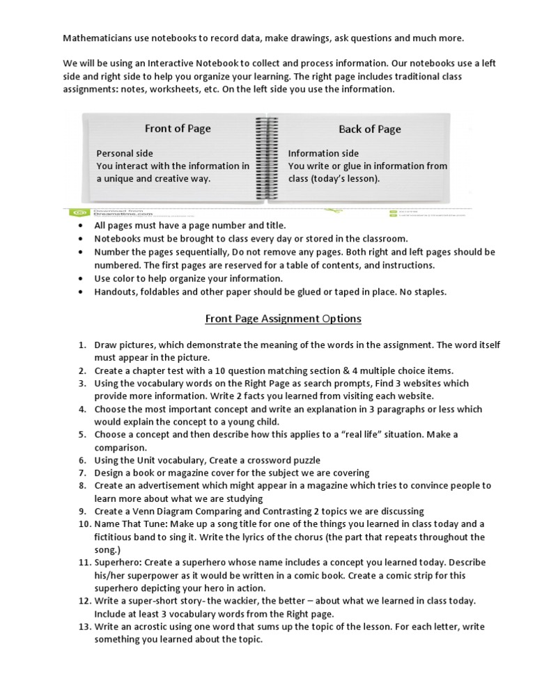 Interactive Notebook Guidelines for Students | PDF | Notebook | Books