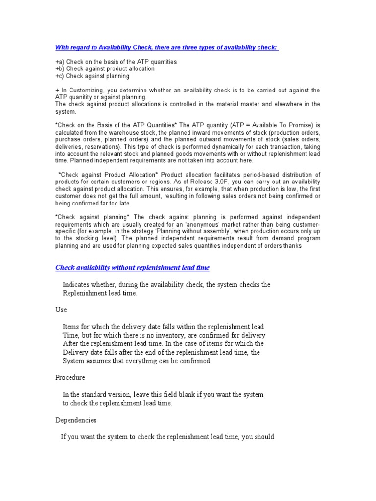 With Regard To Availability Check, There Are Three Types of ...