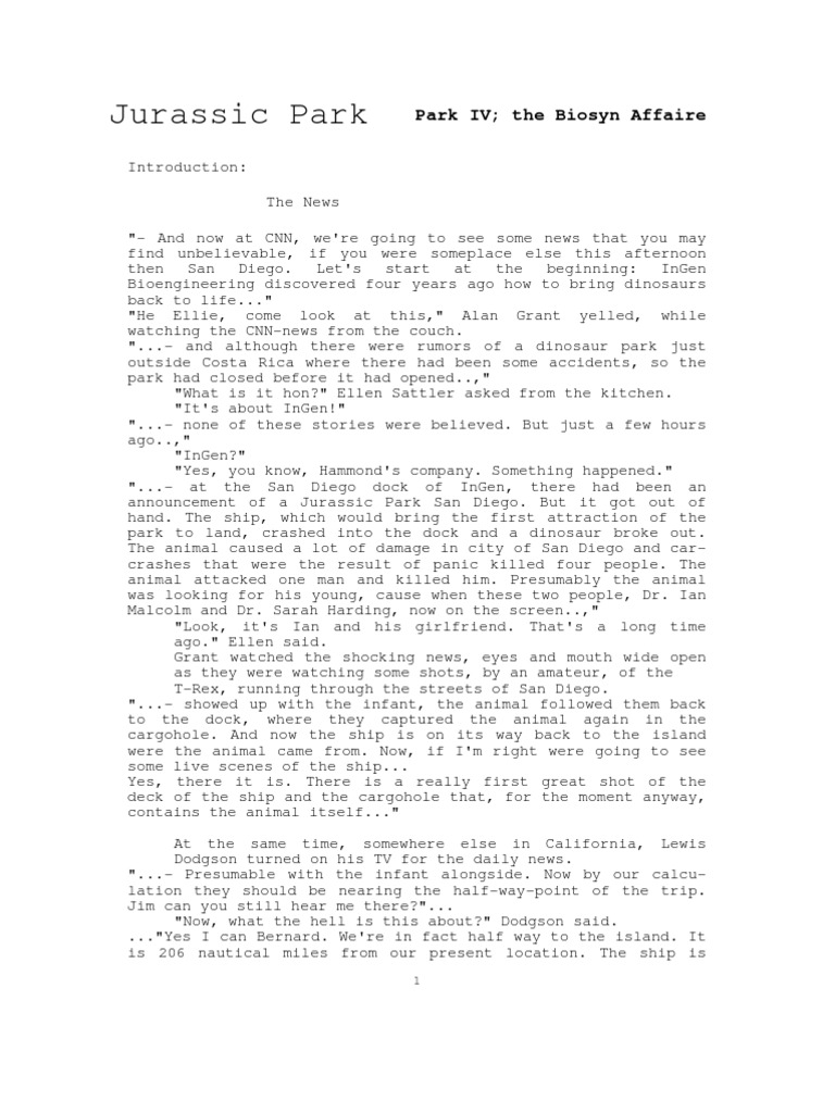 Jurassic Park IV Biosyn Affair | PDF | Conservation | Wellness