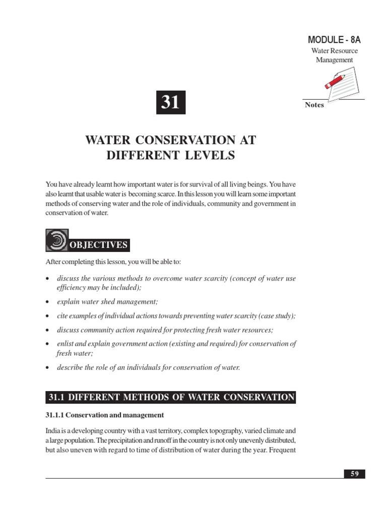 Water Conservation at Different Levels: Module - 8A | PDF | Water ...