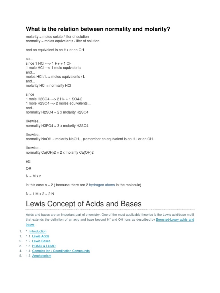 What Is The Relation Between Normality and Molarity | PDF | Acid ...