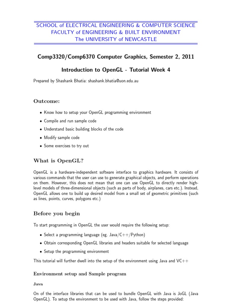 Tutorial Week 4 Introduction To Opengl Pdf Java Programming