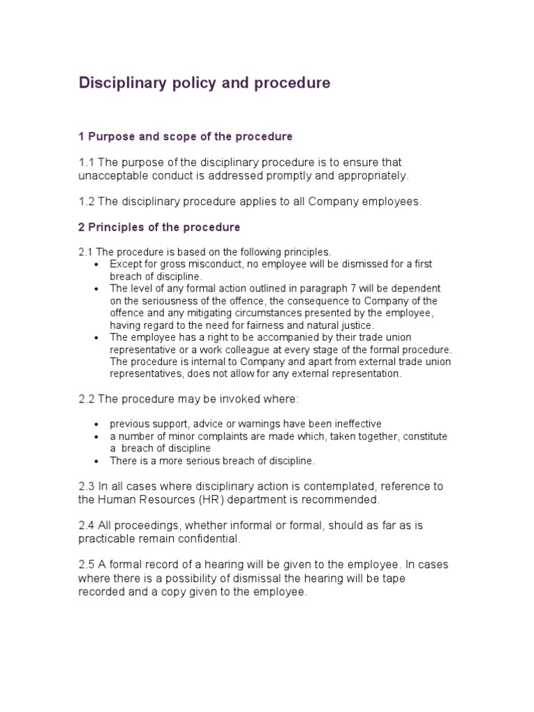 Disciplinary Policy and Procedure | PDF | Employment | Crime & Violence