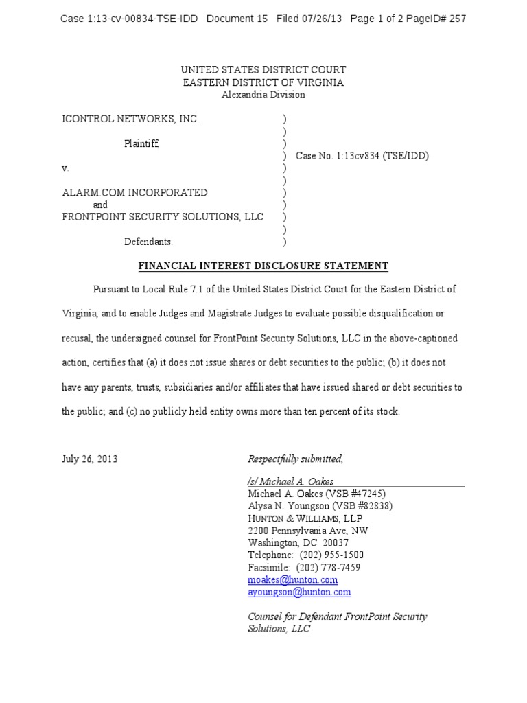 Financial Interest Disclosure Statement: Respectfully Submitted, /S ...