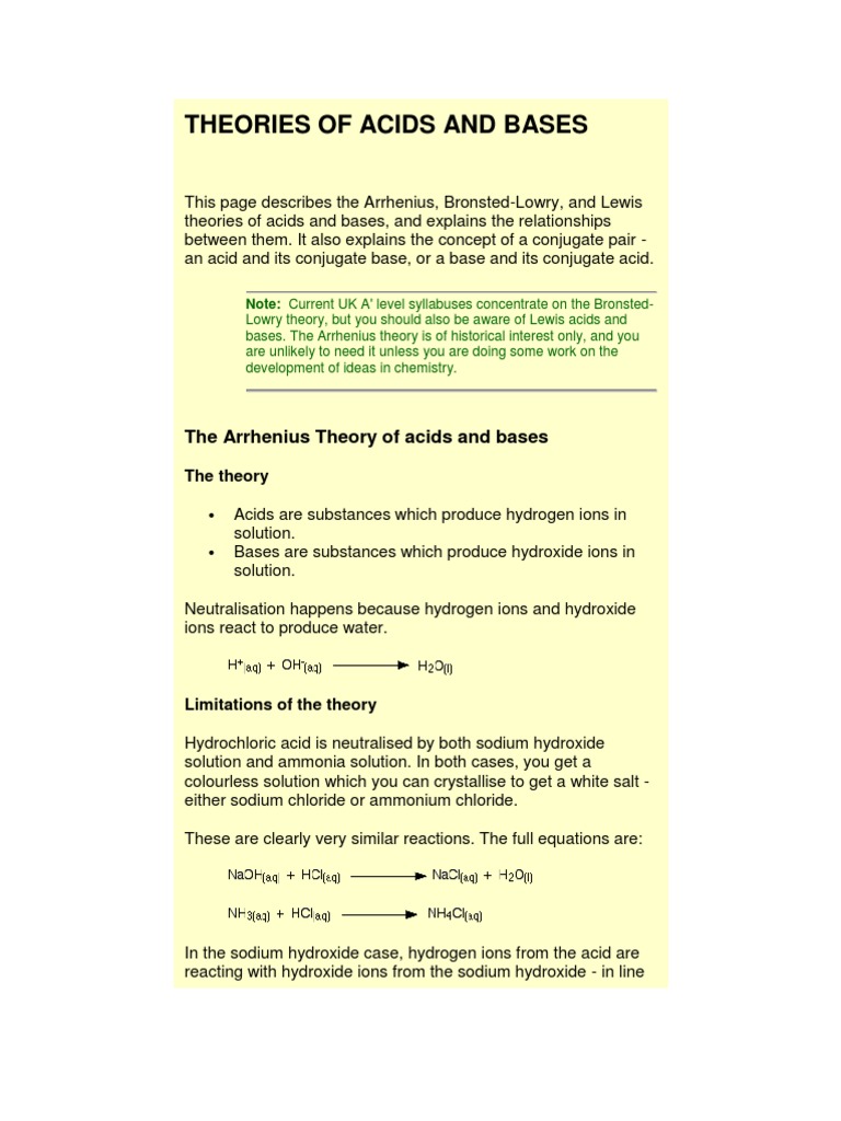 Theories of Acids and Bases | PDF | Acid | Properties Of Water