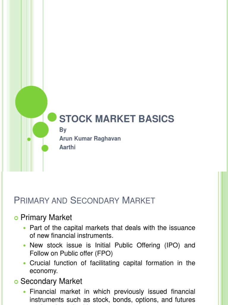 Stock Market Basics: by Arun Kumar Raghavan Aarthi | PDF | Financial ...