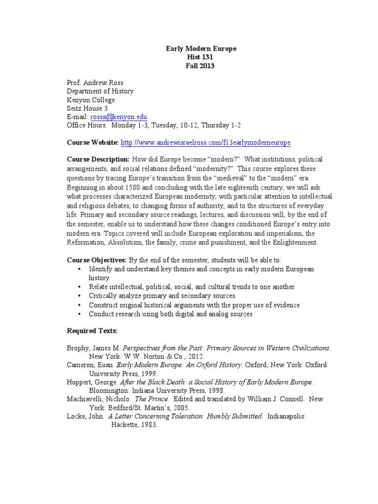 Early Modern Europe Syllabus | PDF | Protestant Reformation | Age Of ...