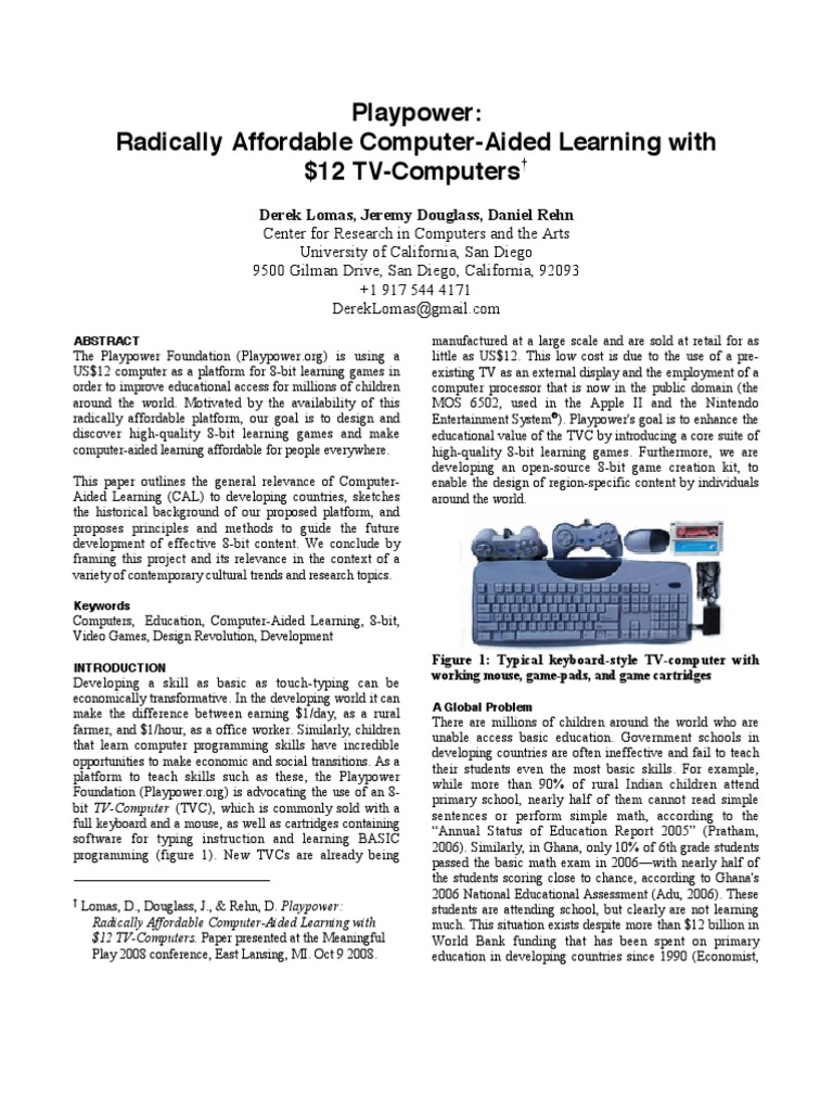 Playpower: Radically Affordable Computer-Aided Learning With $12 TV ...