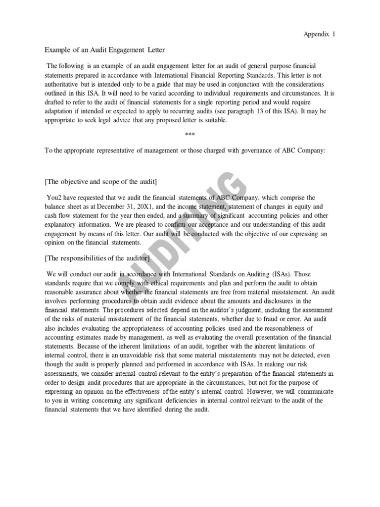 Example of An Audit Engagement Letter | PDF | Financial Audit | Audit
