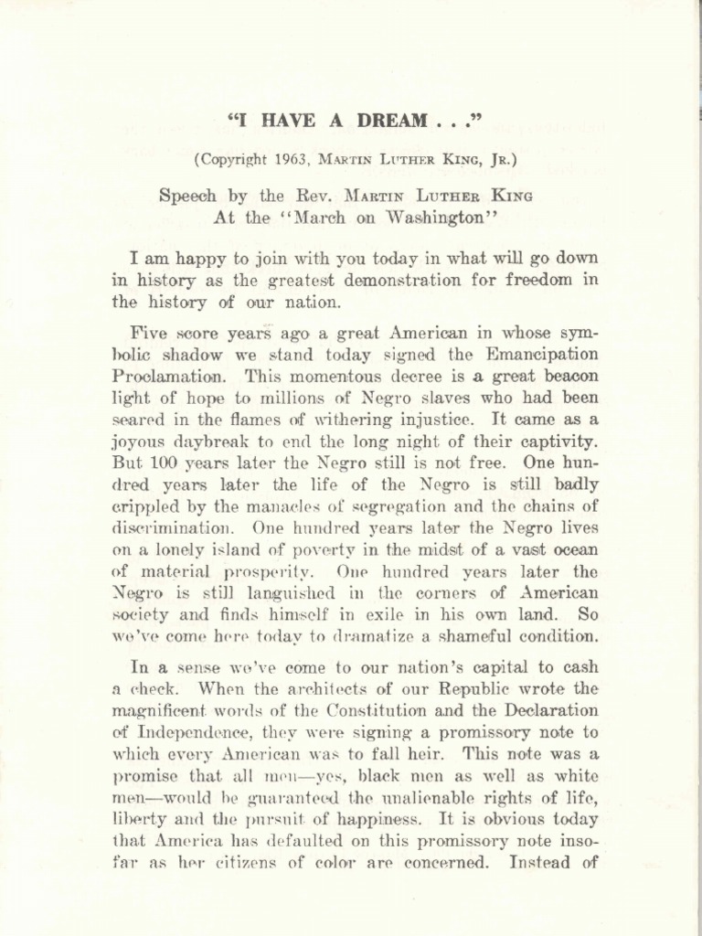 Martin Luther King Jr.'s 'I Have A Dream' Speech | PDF | Business